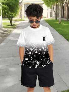 SHEIN Tween-Jungen Lässiges, schlichtes T-Shirt mit Rundhalsausschnitt ...