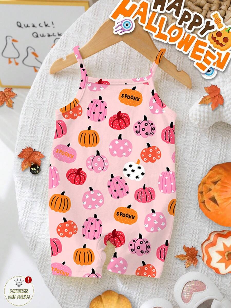SHEIN Halloween Baby Girl Casual Cute Funny Cartoon Colorful Polka Dot Floral Pumpkin Print ...