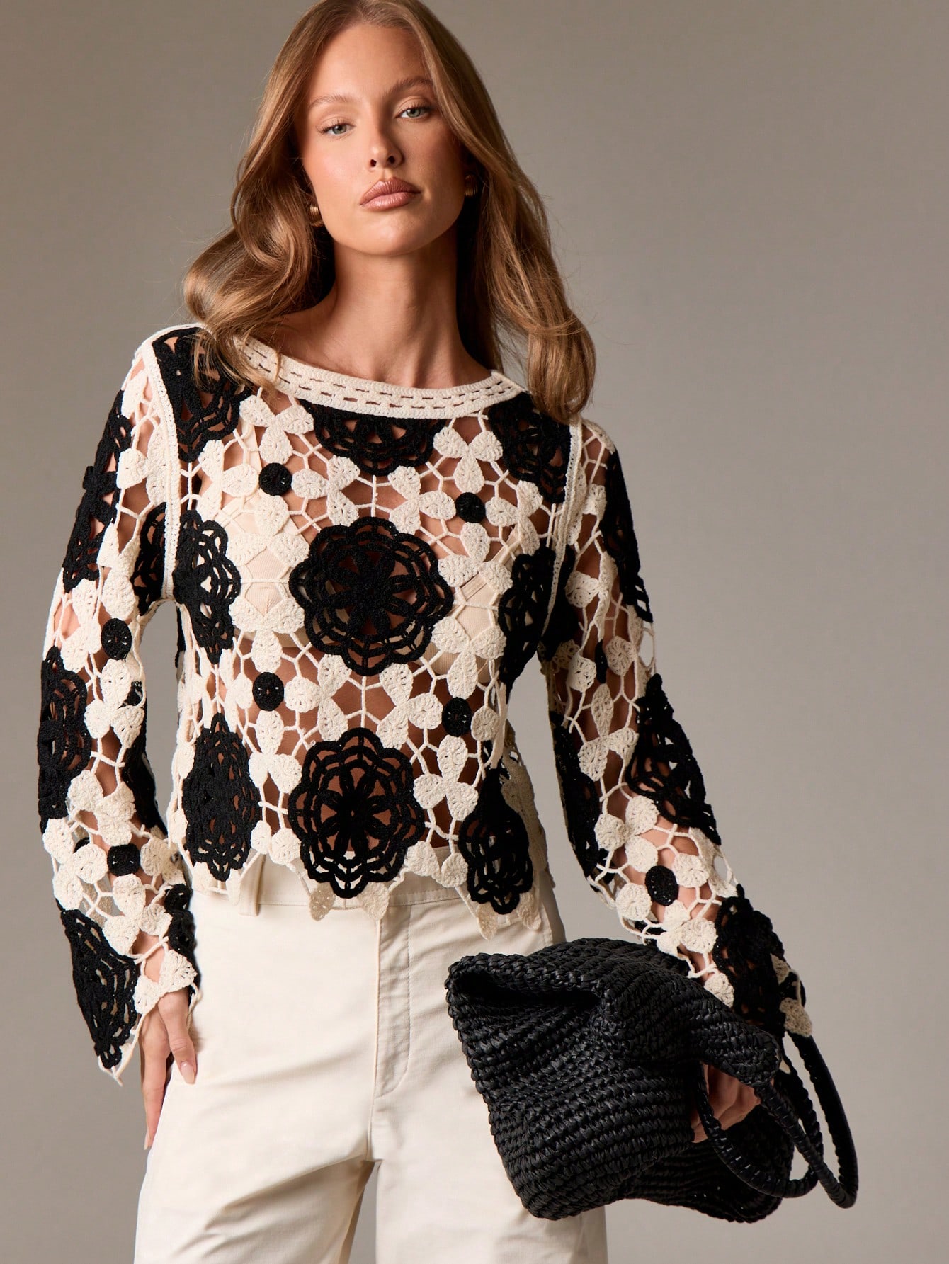 AiiRZ Elegant Crochet Cover Up Cardigan Long Sleeve Beach Swimwear Pool ...