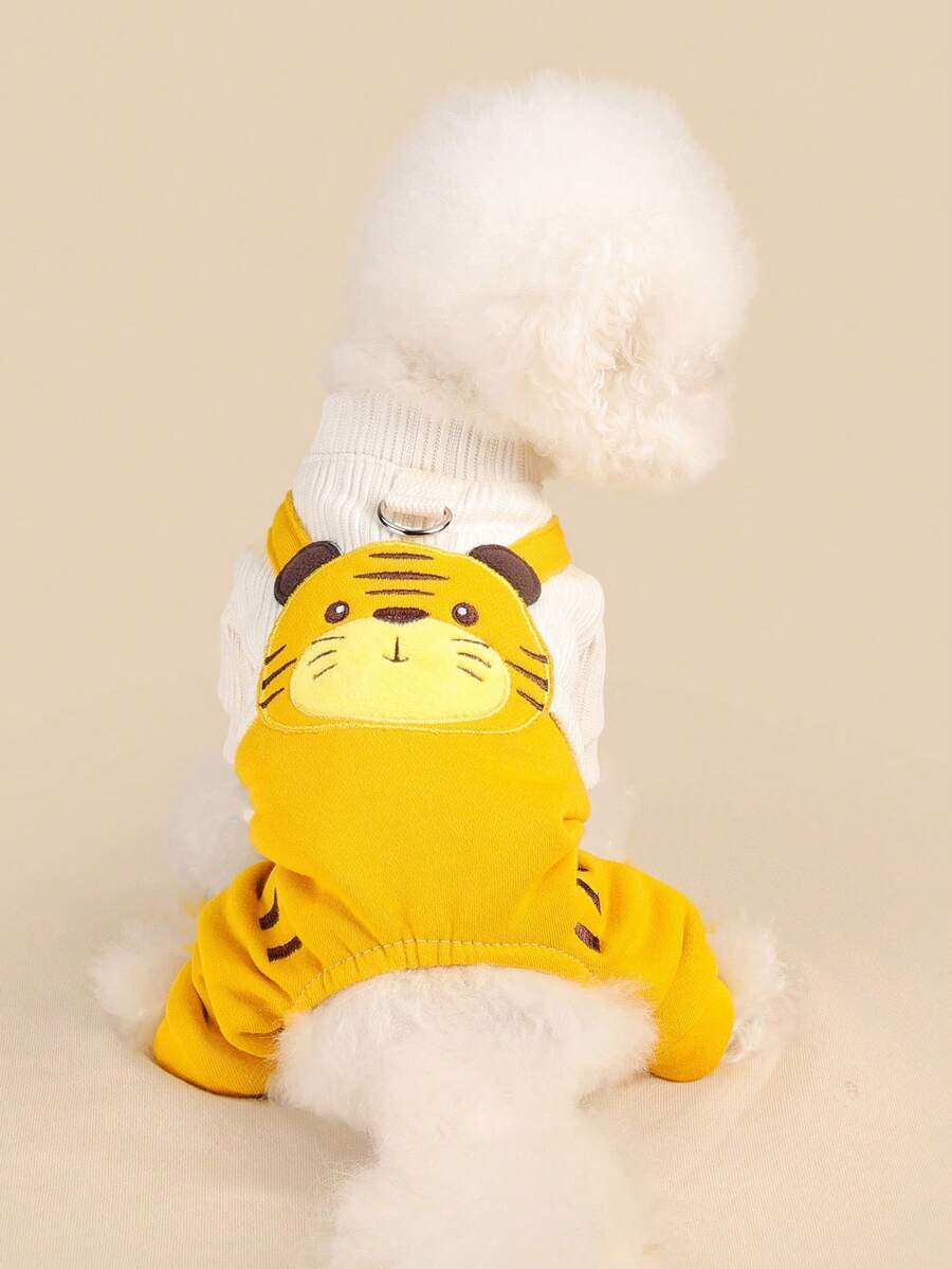 PETSIN 1pc Cat And Dog Clothing, Cute Yellow Tiger Patterned Overalls ...