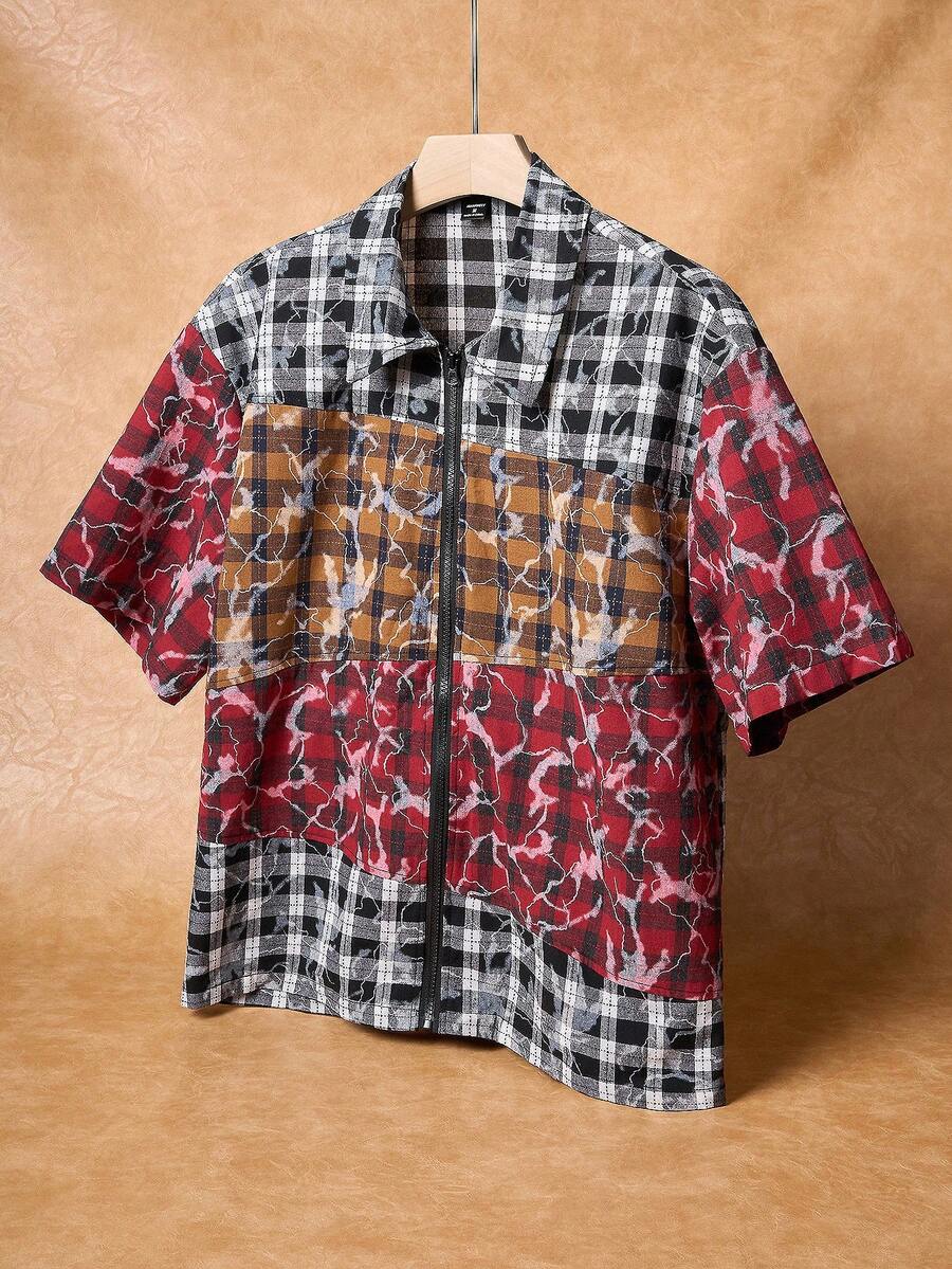 Manfinity Hypemode Young Men's Personalized Patterned Patchwork Short Sleeve Shirt ,Plaid ...