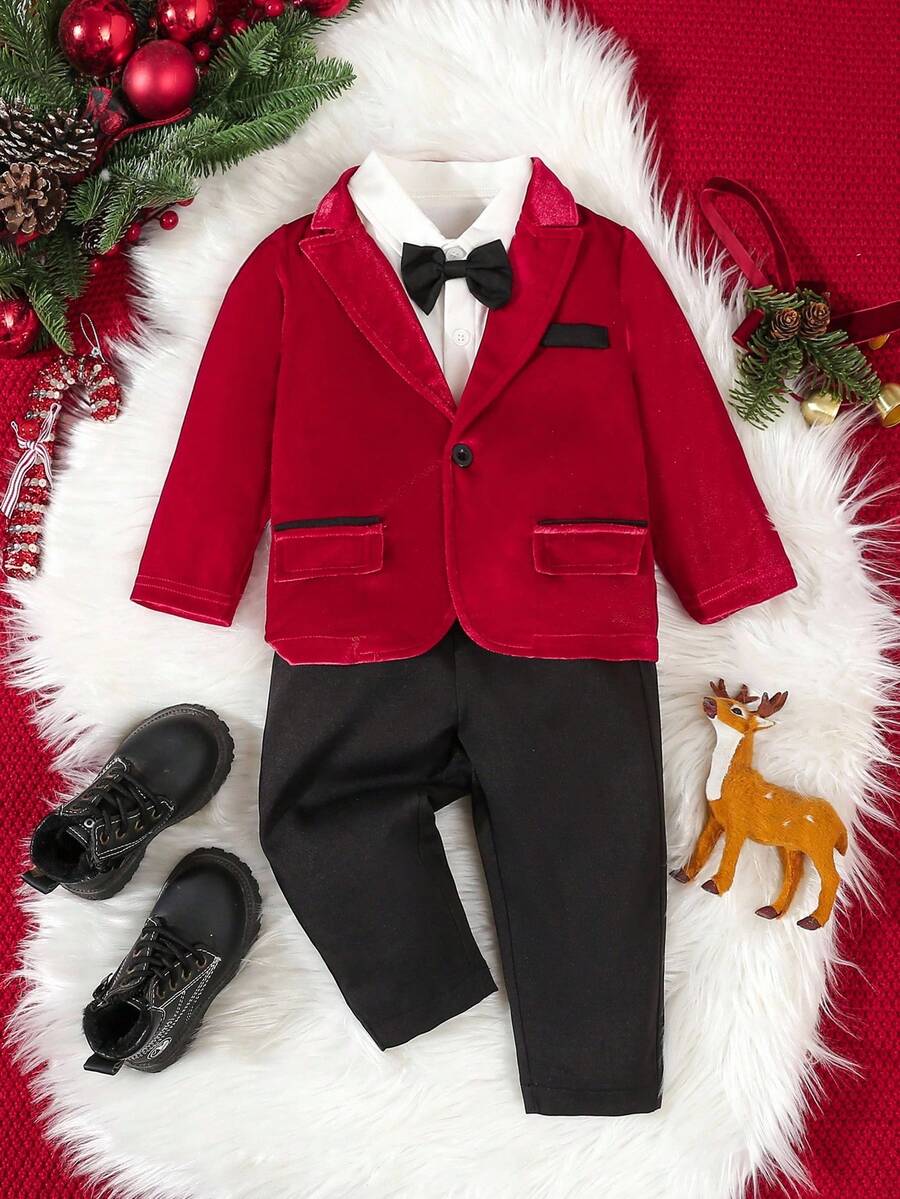SHEIN 2pcs Baby Boys Formal Suit Set, Includes Long Sleeve Blazer ...