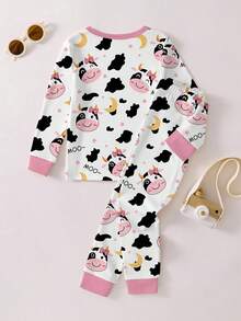 Girls Cow Print Colorblock Long Sleeve Top And Pants 2 Pieces Snug Fit ...