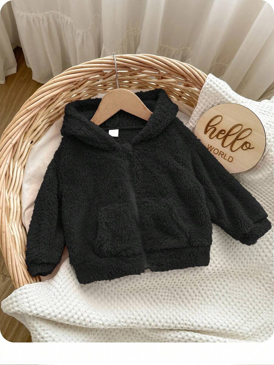 2pcs Mommy And Me Fluffy Knitted Long Sleeve Hooded Jacket Set, Autumn ...