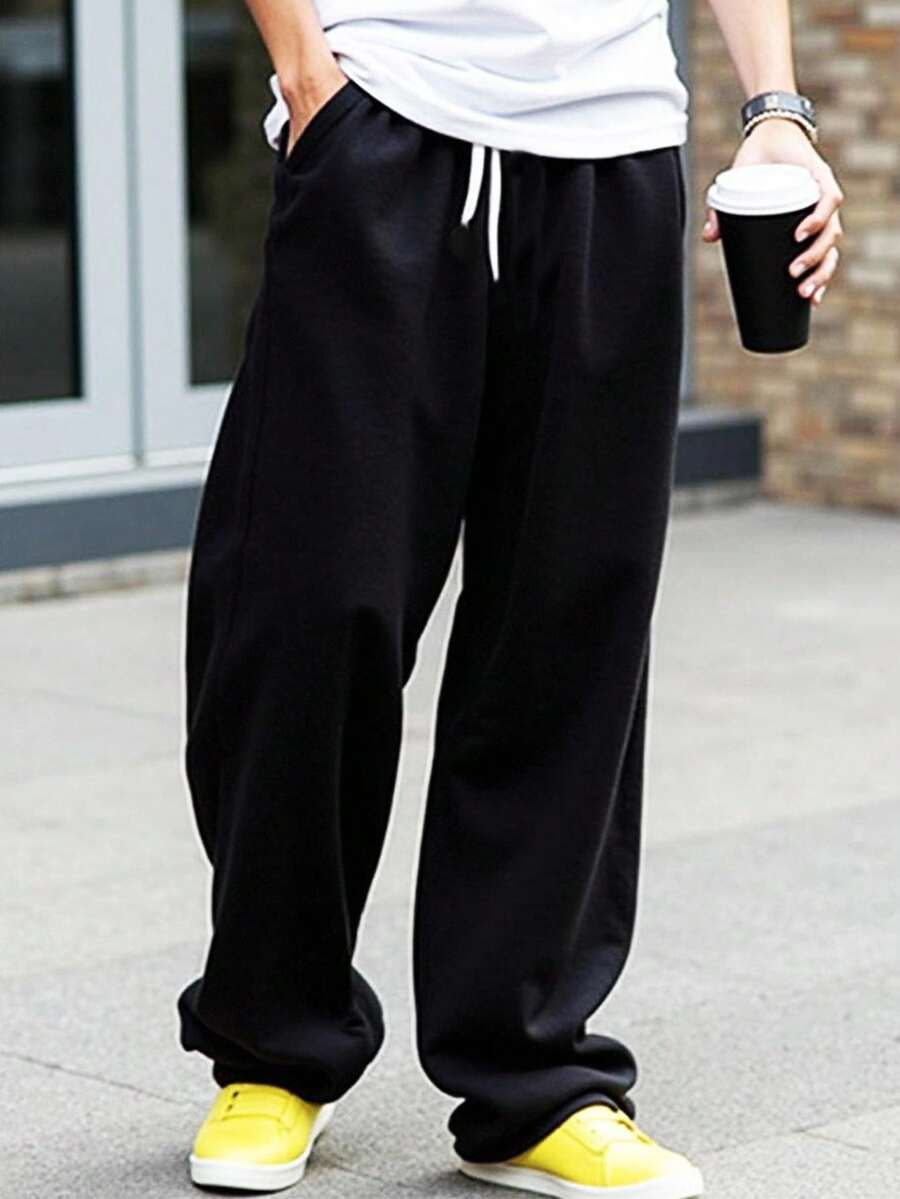 SHEIN Teen Boys' Basic Wear Minimalist Oversized Black Sweatpants ...