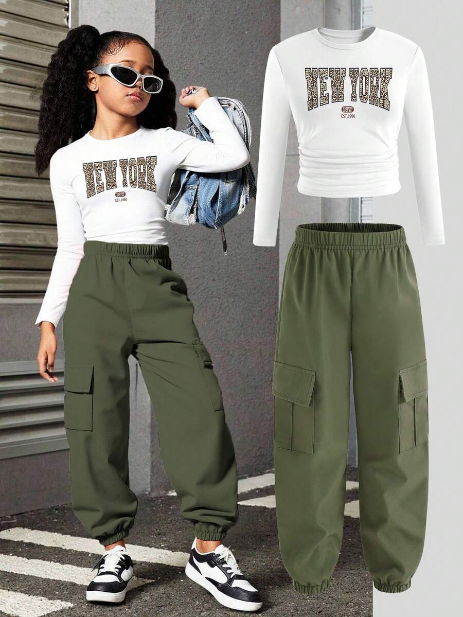 2 Peças Conjunto Estampa do Nome da Cidade de Nova York, Moda Casual ...