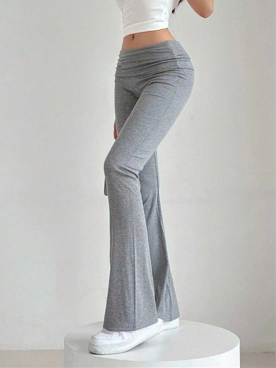 INAWLY Solva Women's Solid Color Simple Casual Flared Pants, Pleated ...