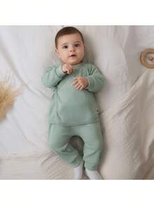 Loomiva Newborn Baby Boy/Girl 2pcs Set Soft Knitted Crew Neck Long ...