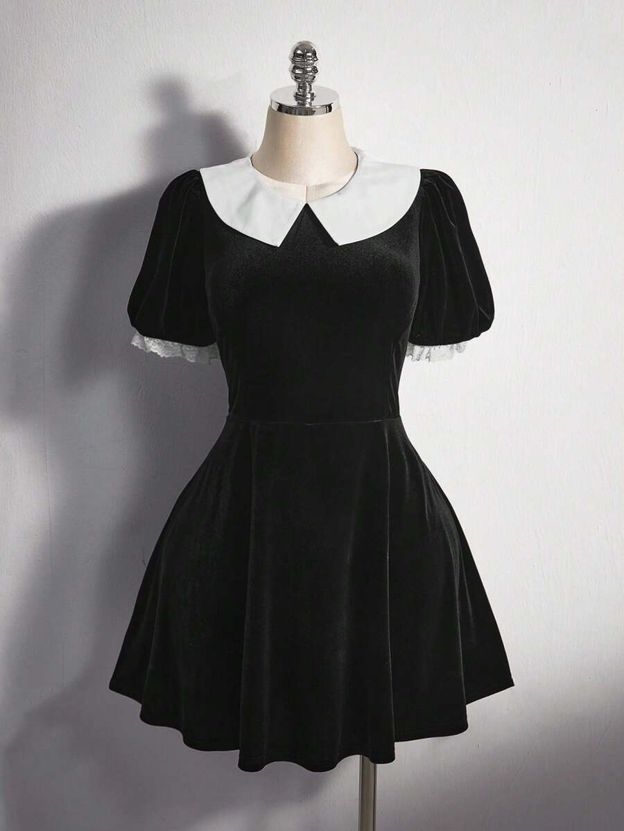 SHEIN ICON Plus Size Wednesday Colorblock Mini Dress, Halloween Costume ...
