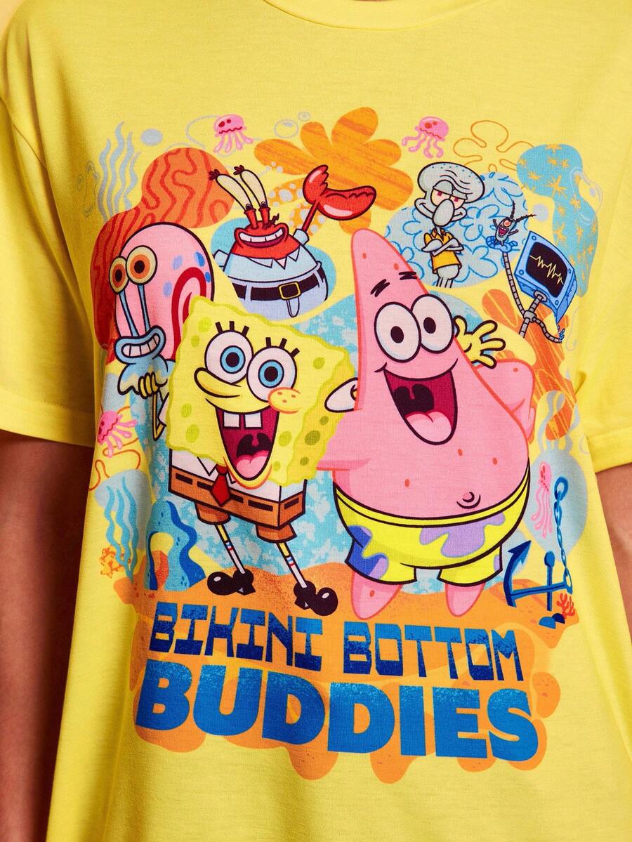 SpongeBob SquarePants | SHEIN Camiseta Feminina de Manga Curta com Gola ...