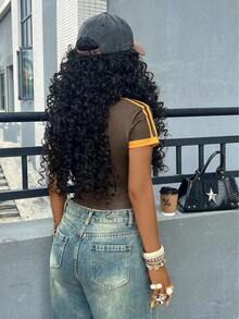 Rovax Women's Contrast Trim Numeric Print Crew Neck Short Sleeve Crop ...