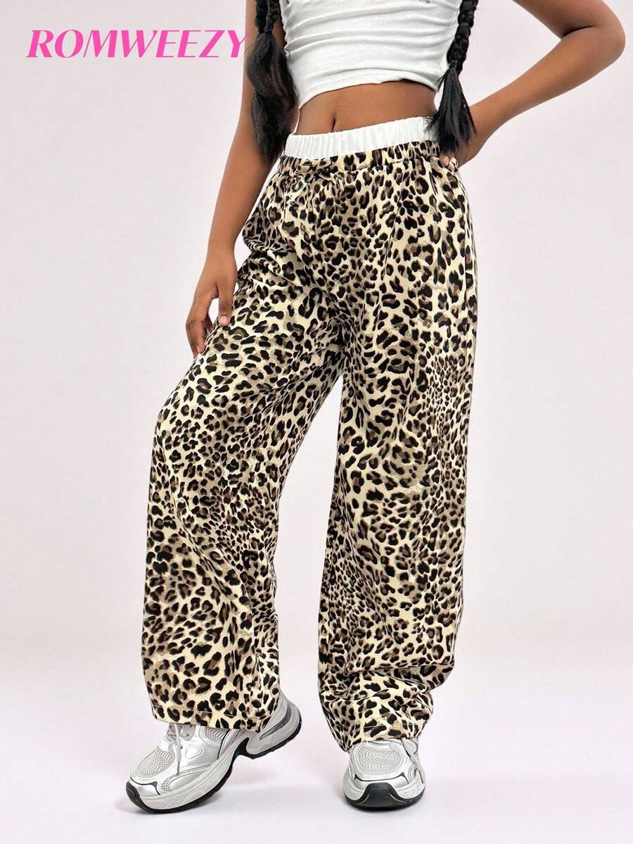 Sparklyn Tween Girls' Elastic Waist Leopard Print Wide Leg Loose Pants ...
