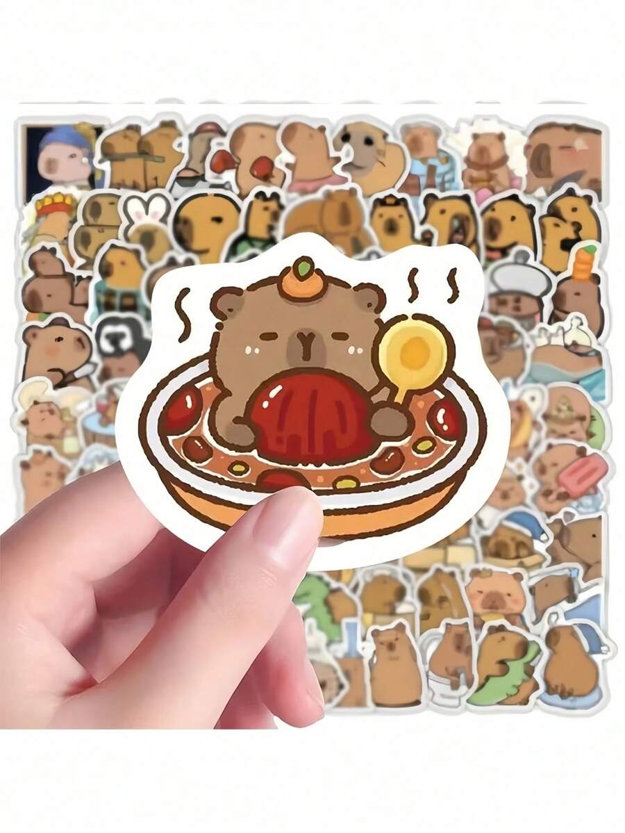 SHEIN 100pcs Cute Capybara Cartoon Stickers, Reusable PVC Stickers ...