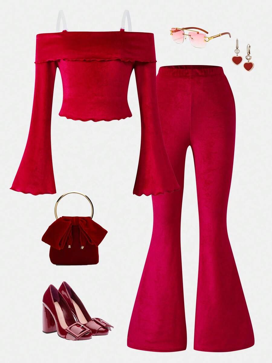 Sensorimotor Kids Girls' Retro Elegant Burgundy Velvet Off Shoulder ...