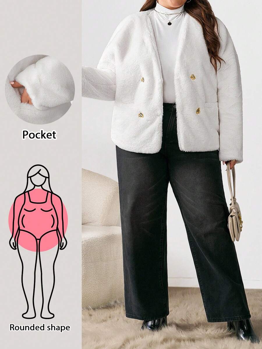Enliva Jaqueta de Manga Longa de Pele Sintética Plus Size para Mulheres ...