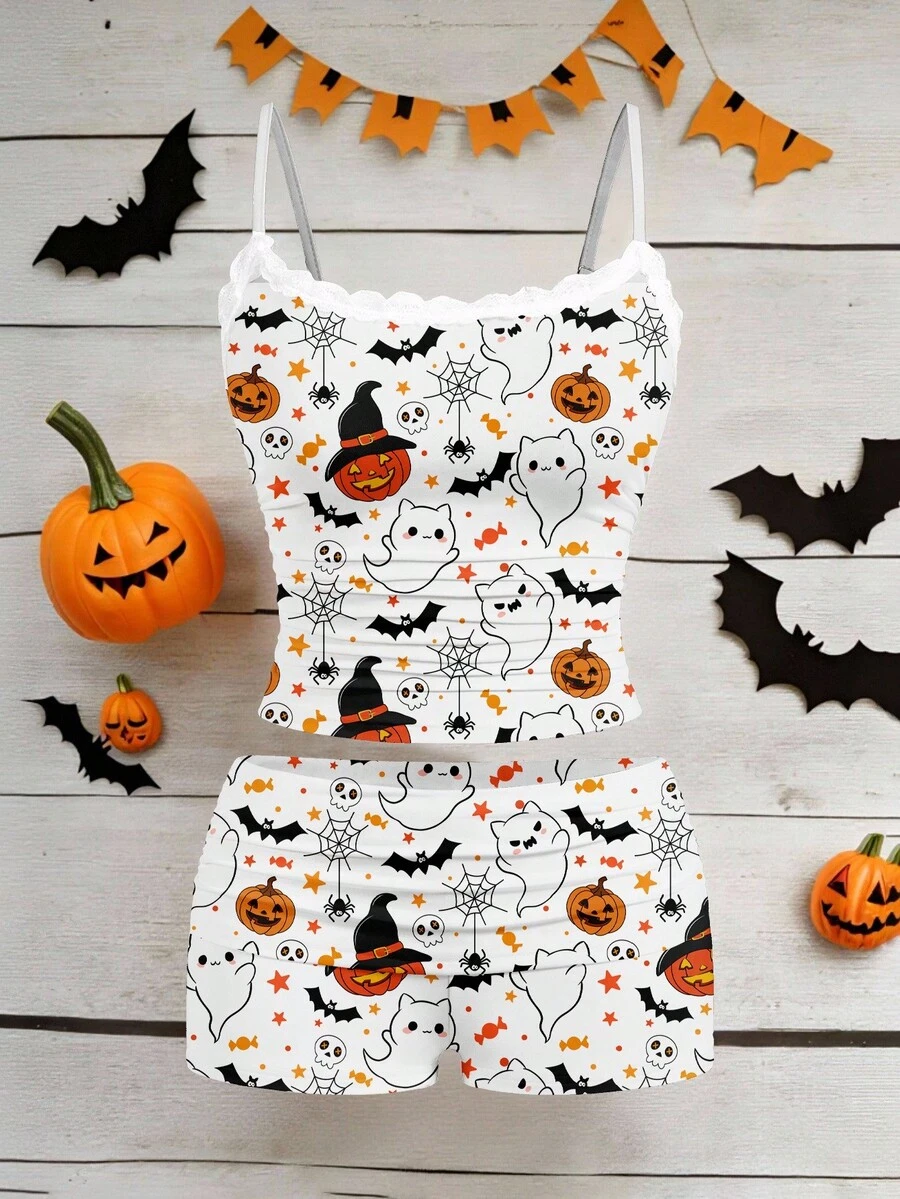 SHEIN EZwear Halloween Sexy Pumpkin, Ghost, Bat, Spider Web Cute Print ...