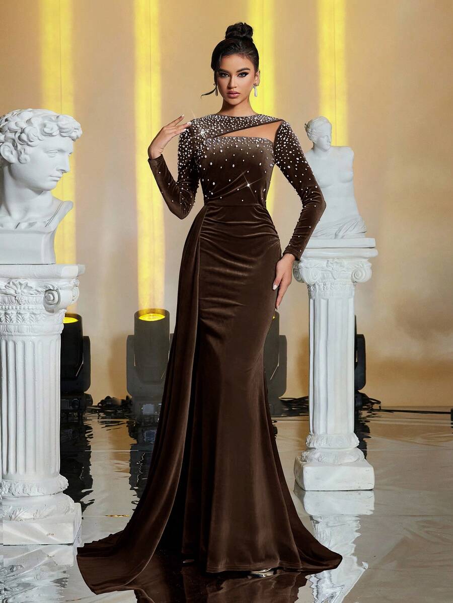 Glamrae Elegante vestido de gala formal con degradado de cuentas, malla ...