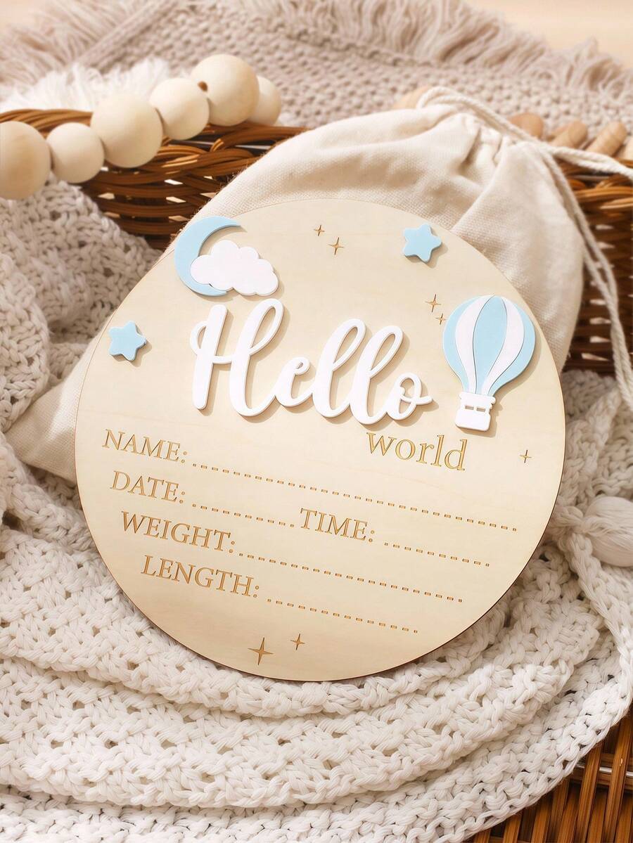 SHEIN Newborn Baby Milestone Wooden Plaque Decor, "Hello World" Baby ...