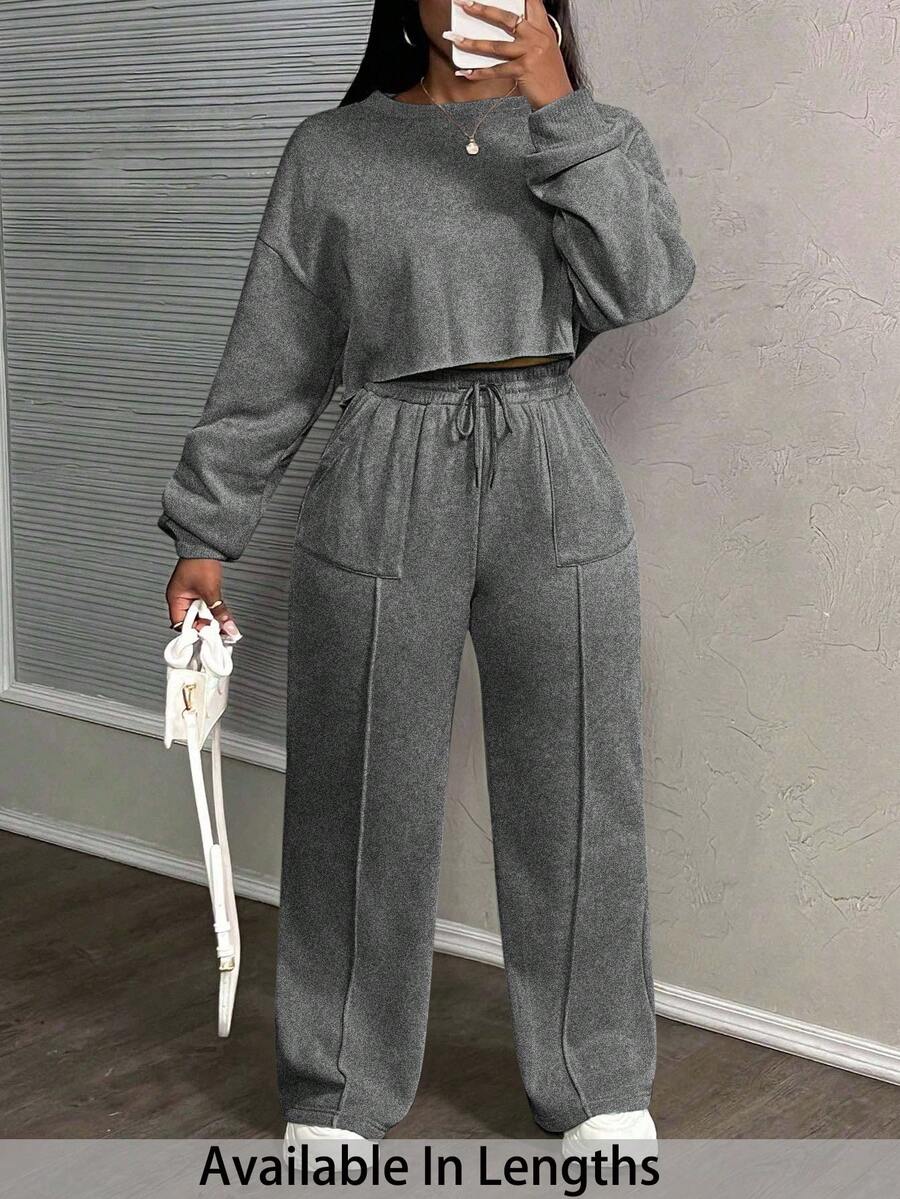 SHEIN PETITE CURVE Conjunto de Moletom e Calça de Duas Peças com ...