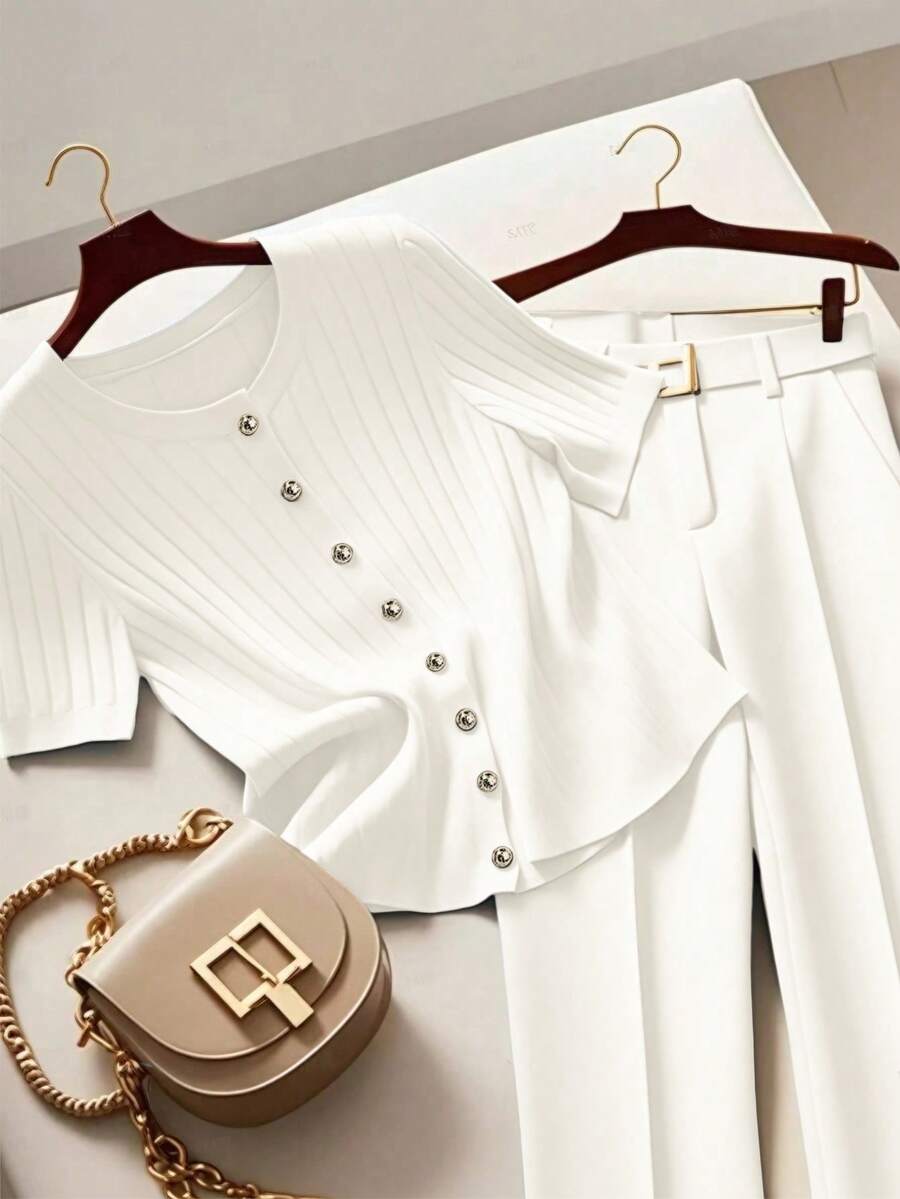 SHEIN Franclia New Summer French Relaxed Ribbed Slim Fit Casual ...