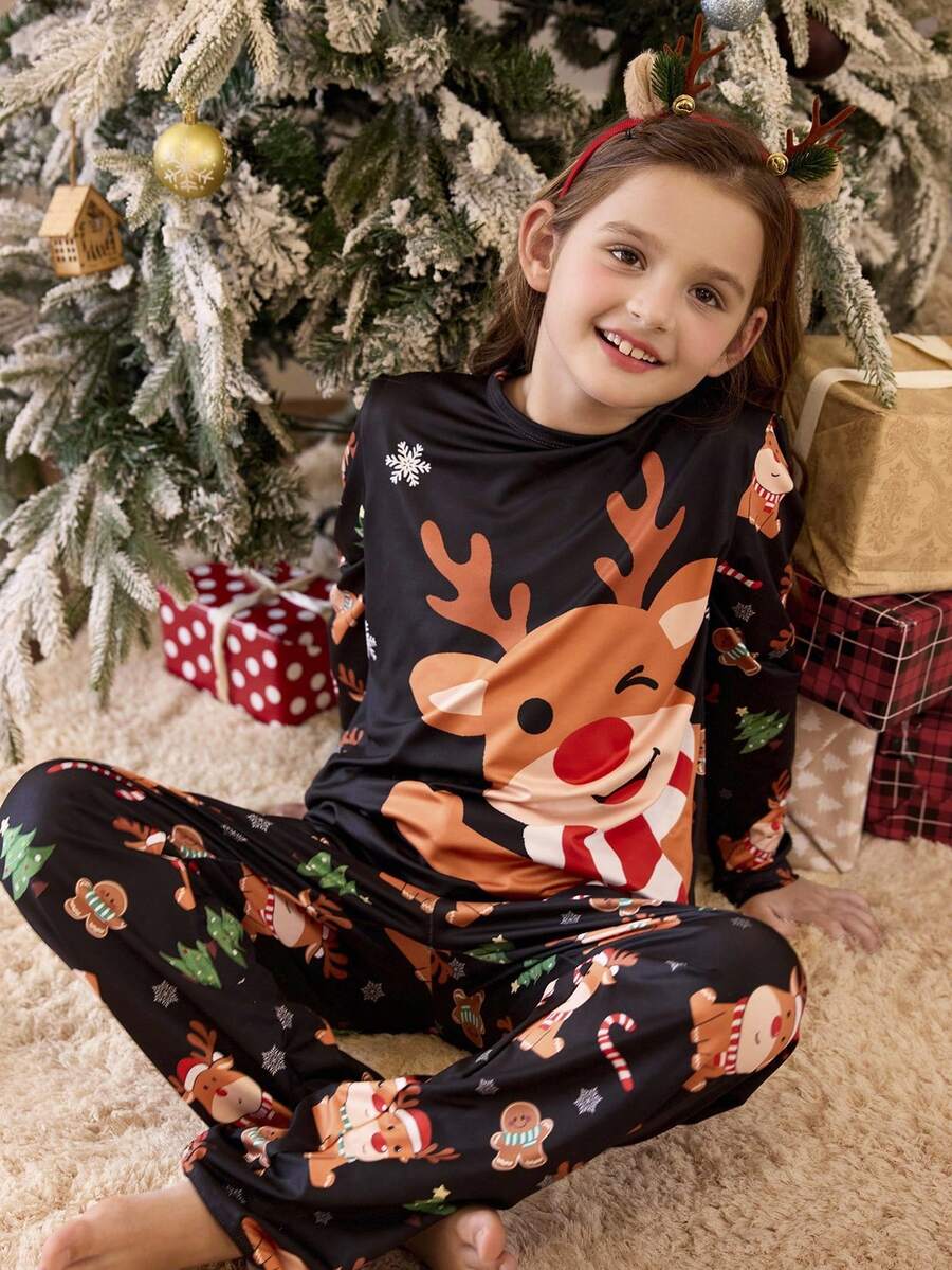 Tween Girl Christmas Cartoon Print Pajama Set Winter Pajamas For Girls ...