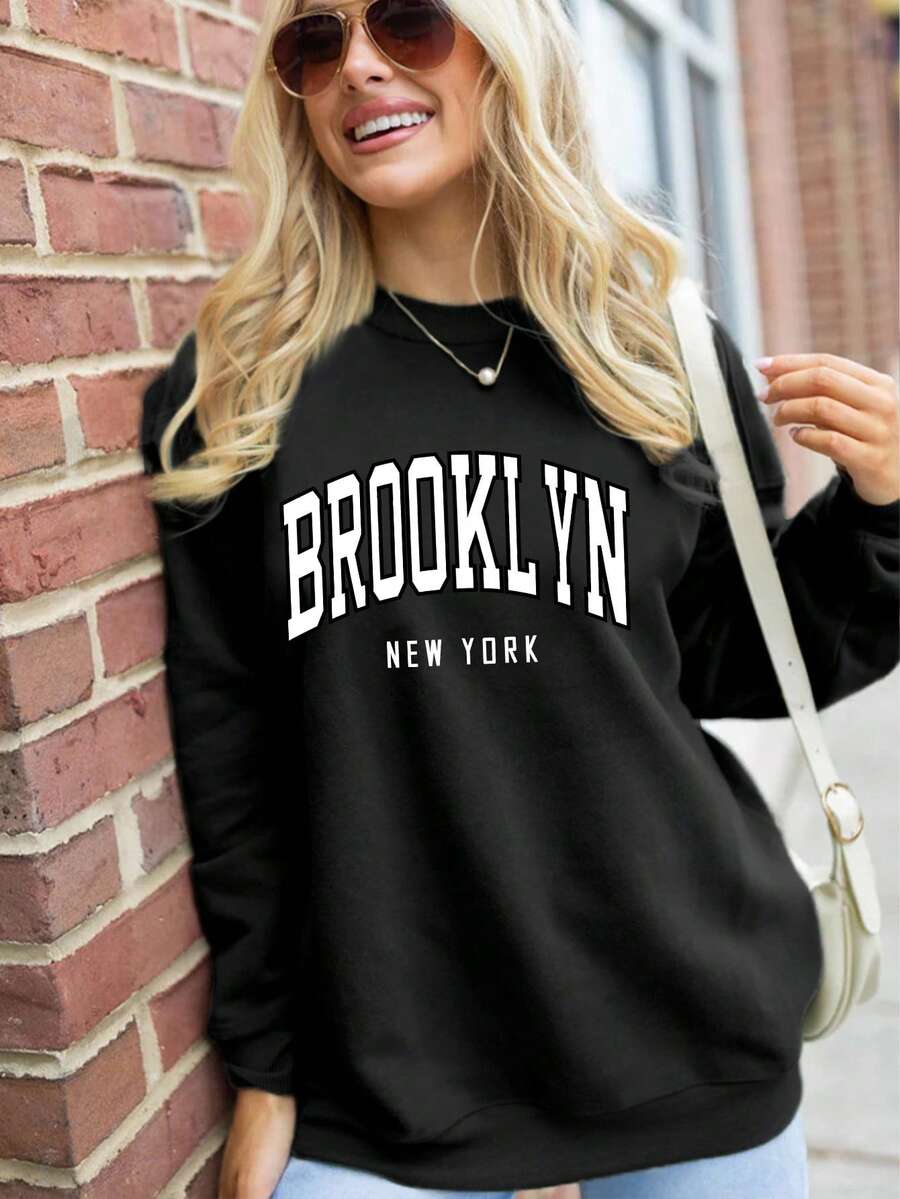 ReShift Sudadera térmica con gráfico de la letra BROOKLYN NEW YORK para ...