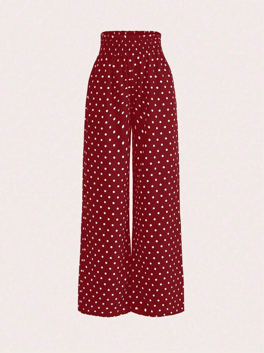 EMERY ROSE Women's Fashion Casual Polka Dot Print Wide Leg Pants ...