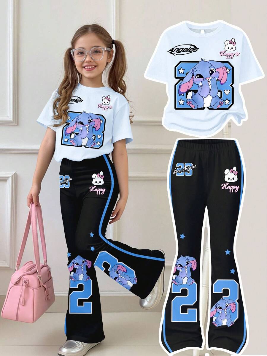 SHEIN Leap Crew 2pcs/Set Tween Girl Casual Loose Fit Round Neck Short ...