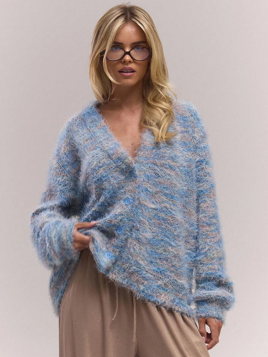 MUSERA Oversized strukturierte Strickjacke, lässiger Y2K-Stil der 90er ...