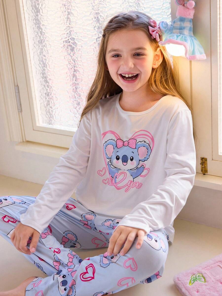 Cute INS Cartoon Koala Heart Print Girls Pajamas Girls Sleep Wear for ...