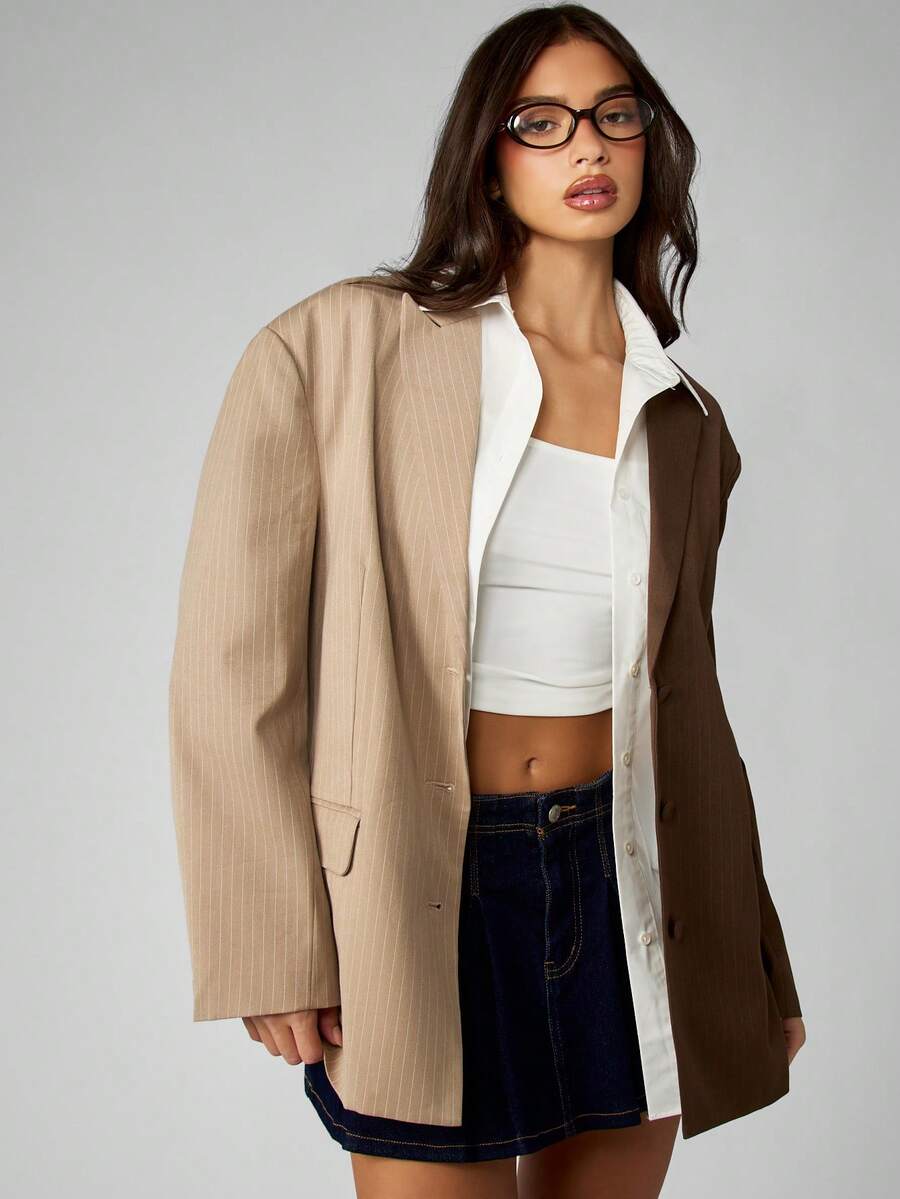 MISSGUIDED Boxy Fit Two Tone Half And Half Blazer Oversized Long Sleeve ...