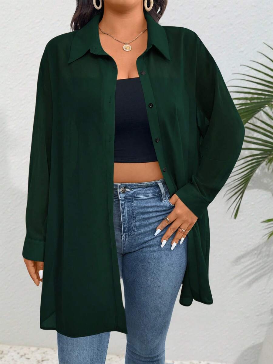 Linhara Camicia lunga in chiffon ampia e casual da donna, trasparente ...