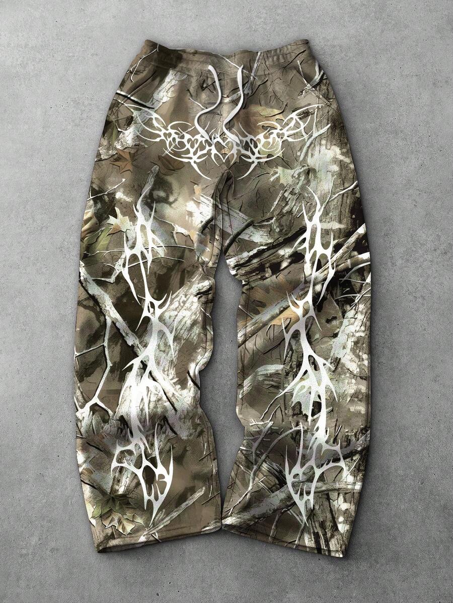 Manfinity EMRG Men's Casual Fashion Street All-Over Print Drawstring Waist Loose Wide-Leg ...