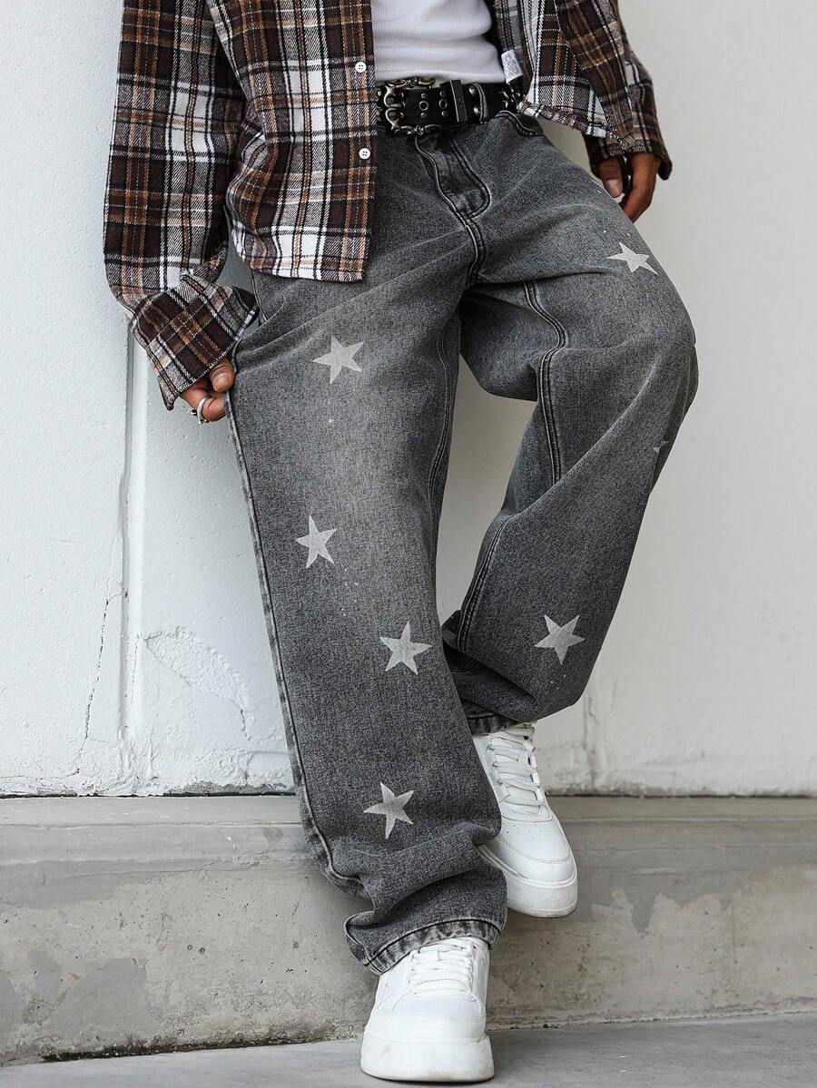 Manfinity Homme Jeans de pierna ancha y ajuste holgado con estampado de ...