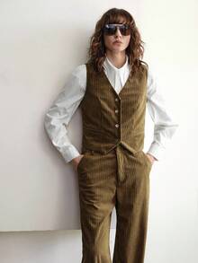 Ontre 2025 Modern Urban Style, Brown, Corduroy Fabric, Waist-Cinched Fitted Design, Women's 2 ...