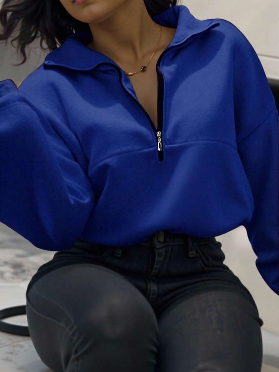 SHEIN Felpa casual ampia da donna con chiusura lampo e scollo a goccia ...