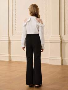 Girls' Long Sleeve Mesh Patchwork Ruffle Trim Blouse + High Waist Pants ...