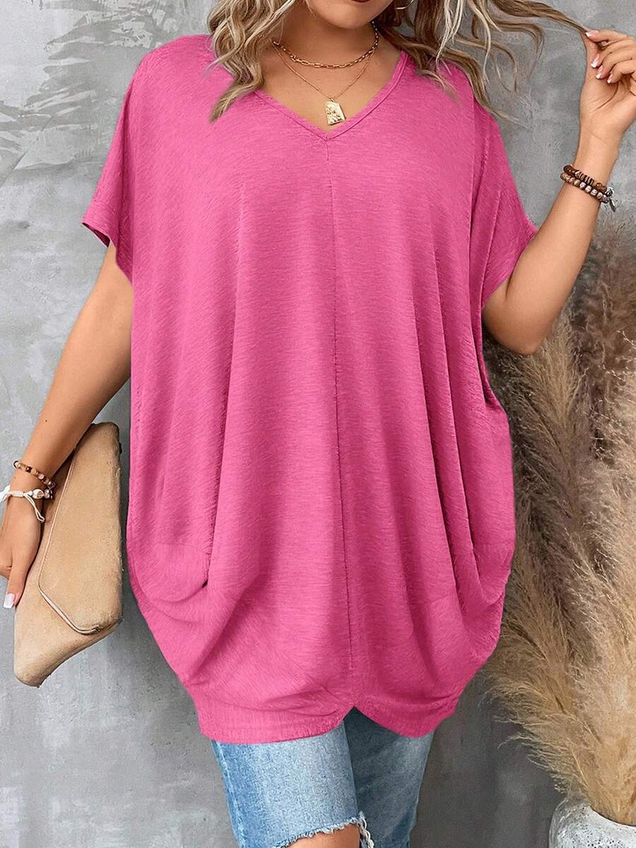 SHEIN CURVE+ Große Größen T-Shirt mit Fledermausärmeln und Drapierung ...