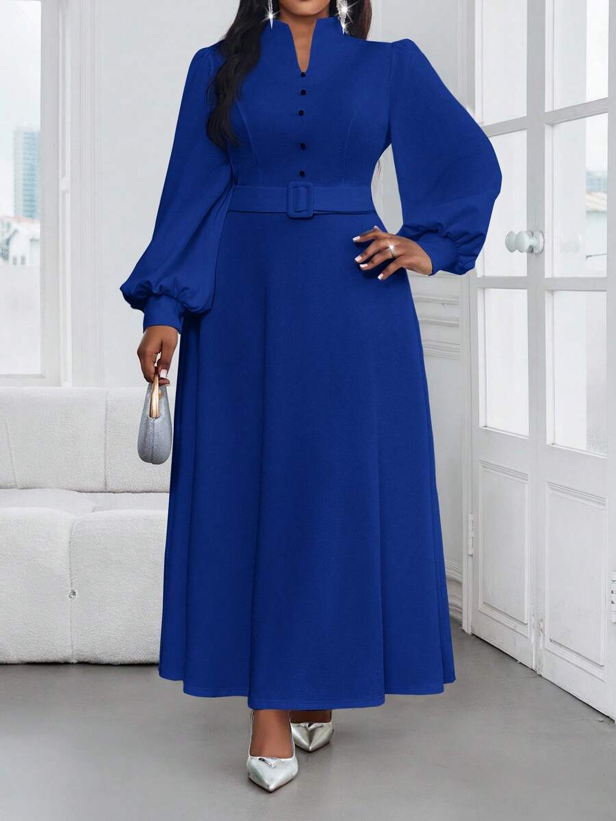 SHEIN Lady Women's Elegant Royal Blue Dress,Autumn Vintage Stand Collar ...