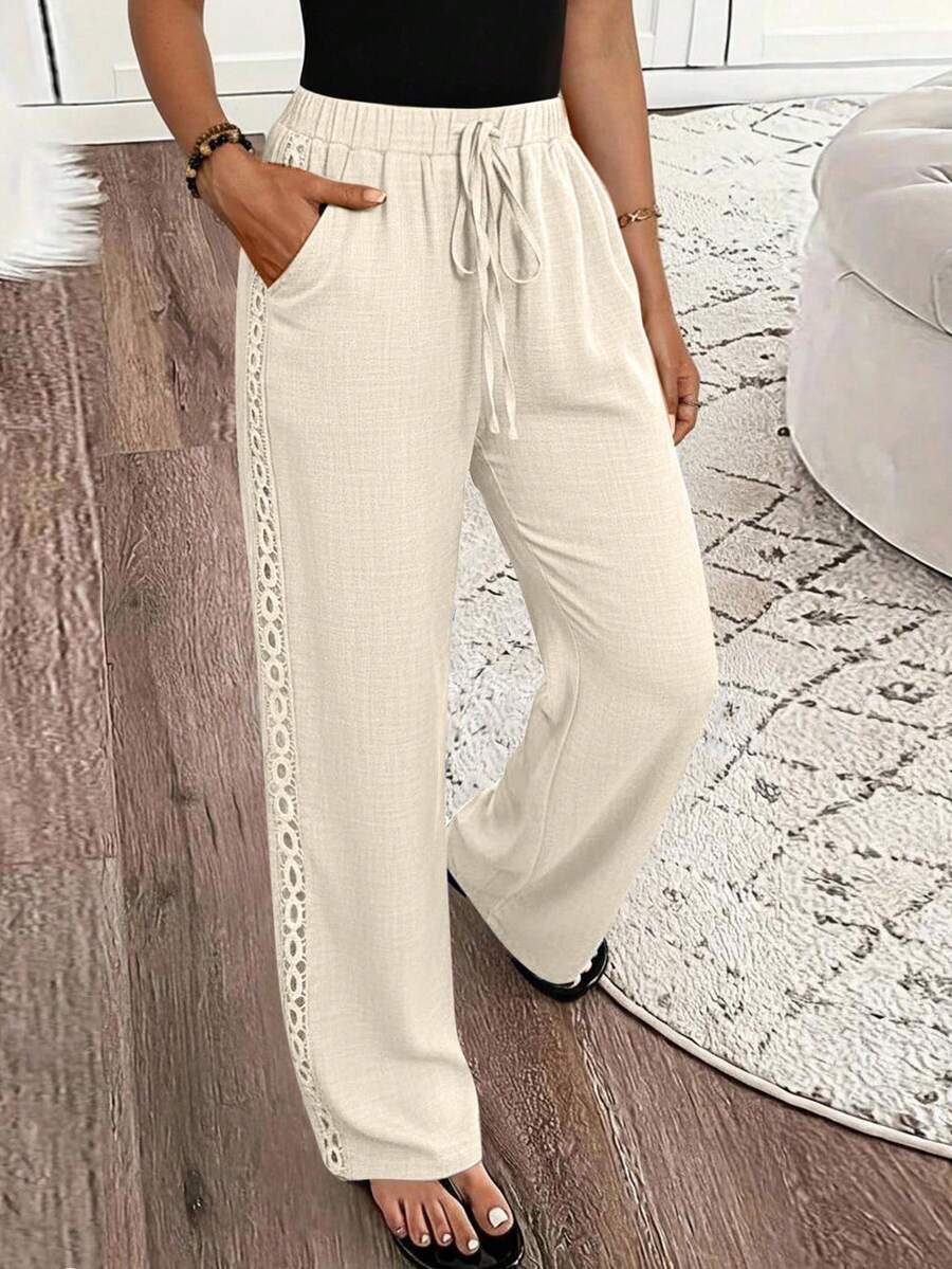 EMERY ROSE Damen Lässig einfarbige Hose mit Rüschen-Detail an der Seite ...