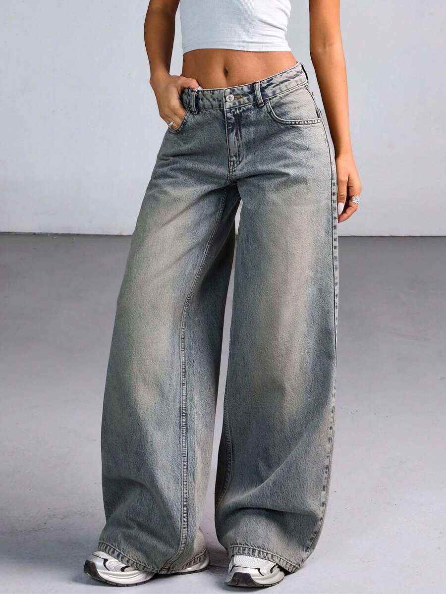 SHEIN Tall Tall Low Waist Heavy Wash Wideleg Jean Women Jeans Baggy ...