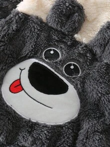 Young Boy Home Outfit Set, Color Block Design, Embroidered Cute Bear ...