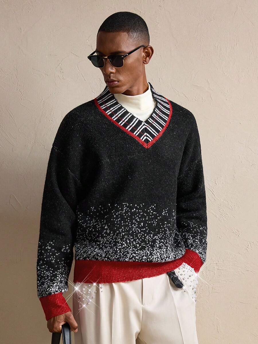 AKNOTIC Business Casual Herentrui met contrasterende V-hals en lange ...