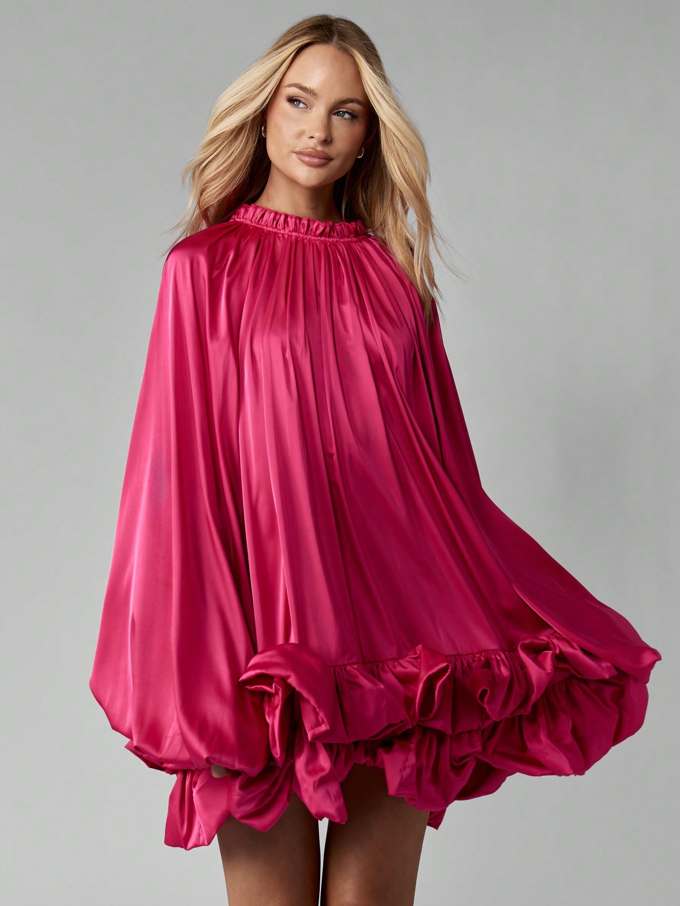 MISSGUIDED Satin Volume Mini Dress With Balloon Sleeves And Ruffled Hem ...