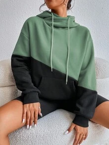 SHEIN Unity Damen Herbst Kontrastfarbe Langarm Tasche Kordelzug Hoodie ...