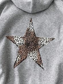 SHEIN Teenager Mädchen Set aus Leopard Muster & Stern-Muster Hoodie und ...