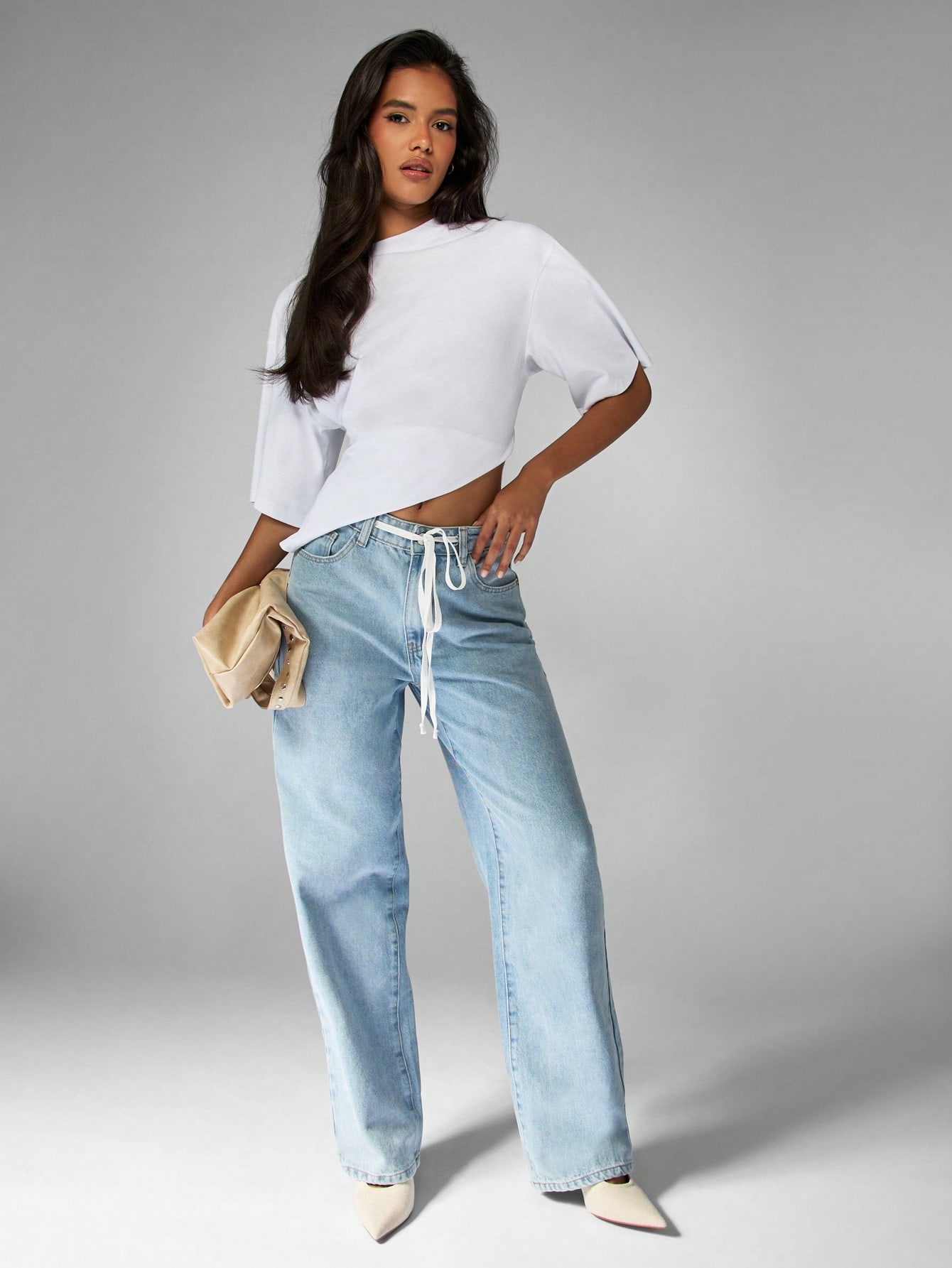 MISSGUIDED Wide Leg Denim Jeans With Drawstring Detail｜MISSGUIDED
