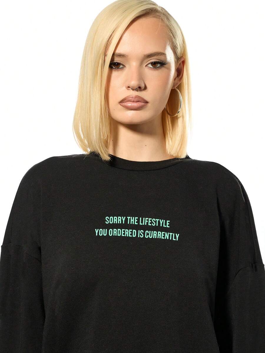 SUMWON WOMEN Cotton Oversized Statement Sweatshirt With Front Text Back ...