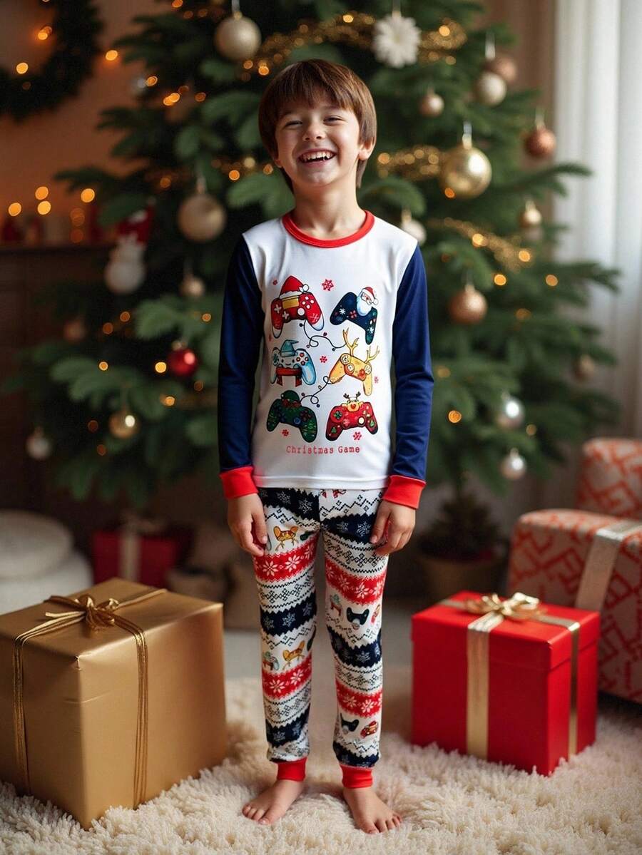 Boys' Long Sleeve & Long Pants Snug Fit Pajama Set, Christmas Elements ...
