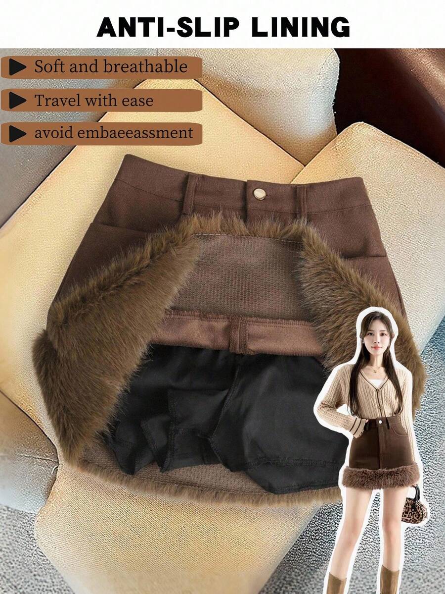 Celisse Falda mini de talle alto con línea A de parches de piel ...